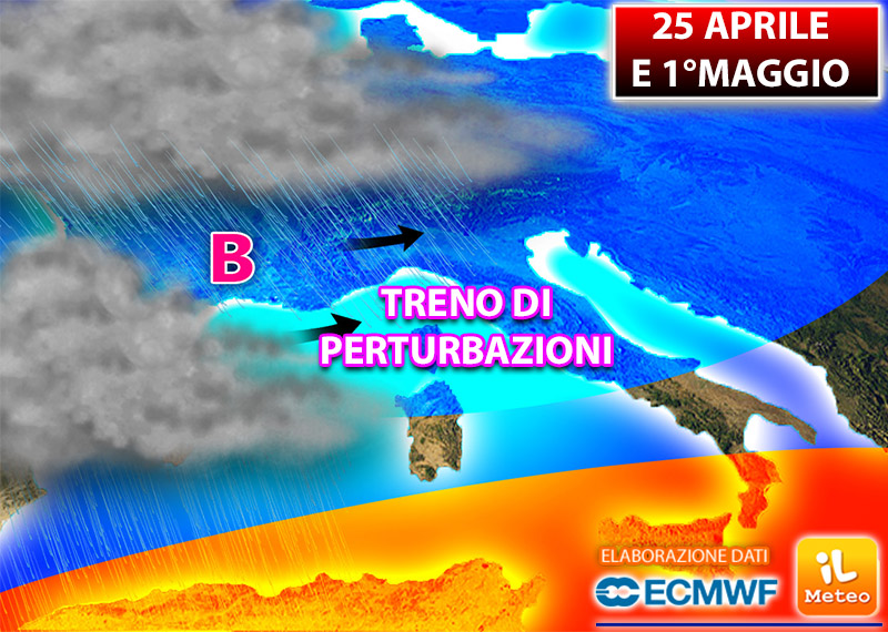 Meteo: 25 Aprile e 1 Maggio, tanta Pioggia con un TRENO di PERTURBAZIONI verso l'Italia. Ecco la ...